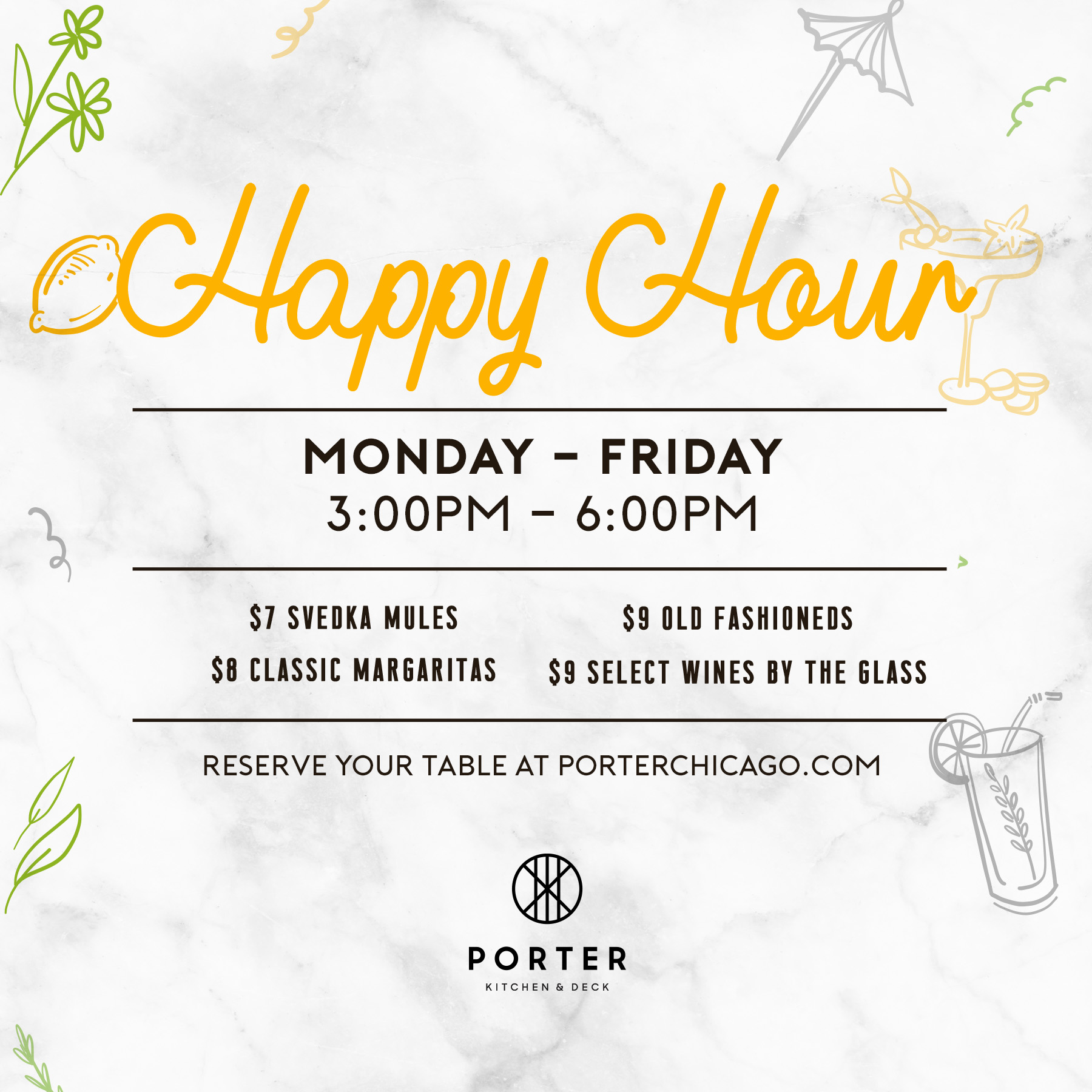 Happy Hour - Porter Kitchen & Deck - Chicago River American Restaurant