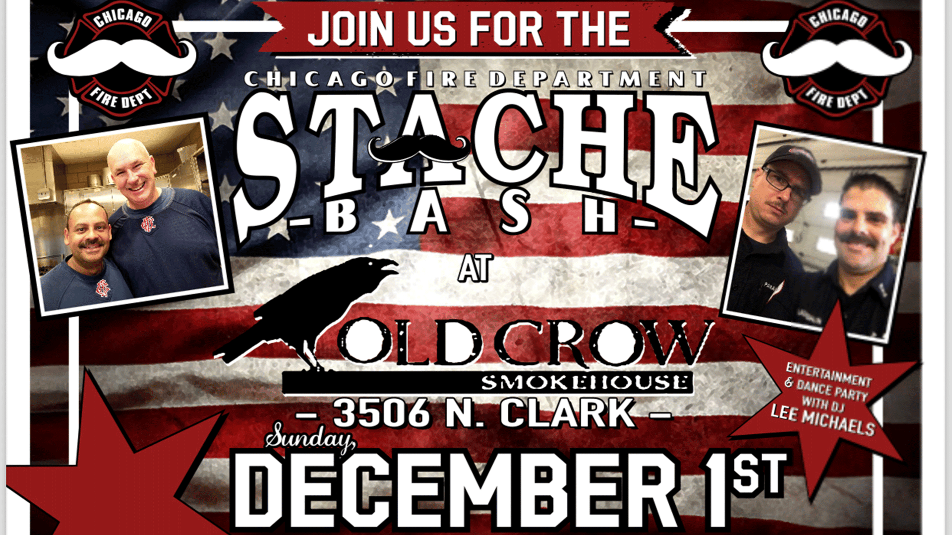 Chicago Fire Department Stache Bash - Old Crow - Bar & BBQ Restaurant in Wrigleyville