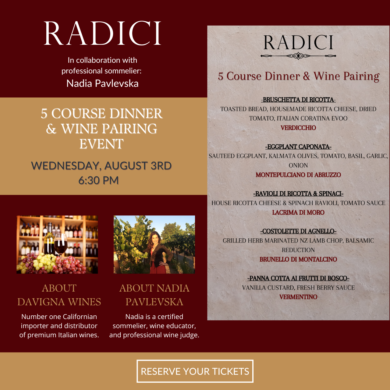 5 Course Dinner & Wine Pairing Event: DaVigna Wines - Radici - Italian ...