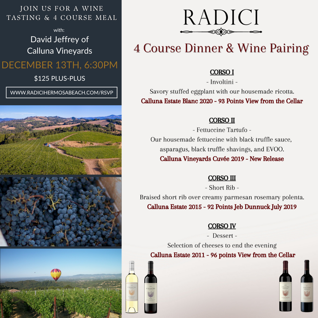 4 course Dinner and Wine pairing - Radici - Italian Restaurant in ...