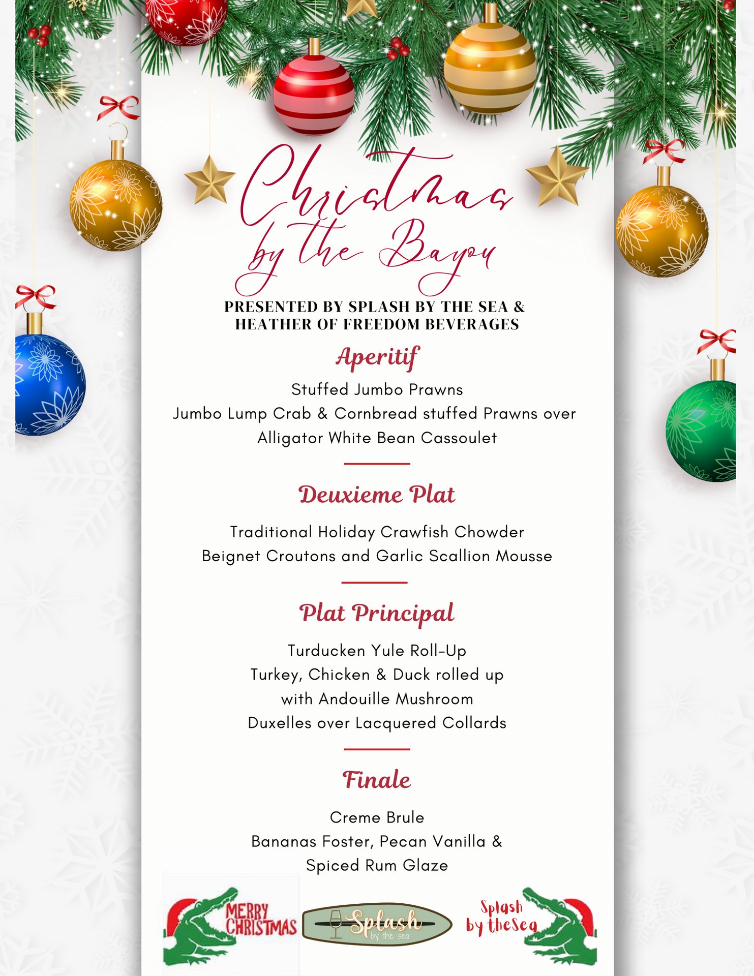 Christmas on the Bayou Wine Dinner - Splash by the Sea - Restaurant in ...