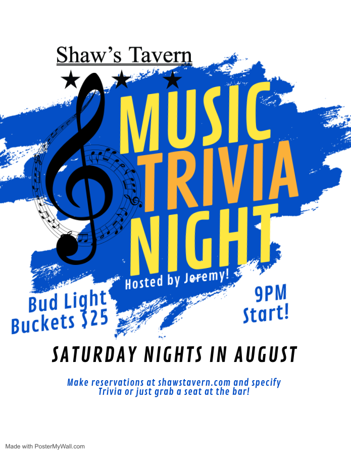 Music Trivia Saturdays at Shaw's Tavern! - Shaw's Tavern - Tavern in ...