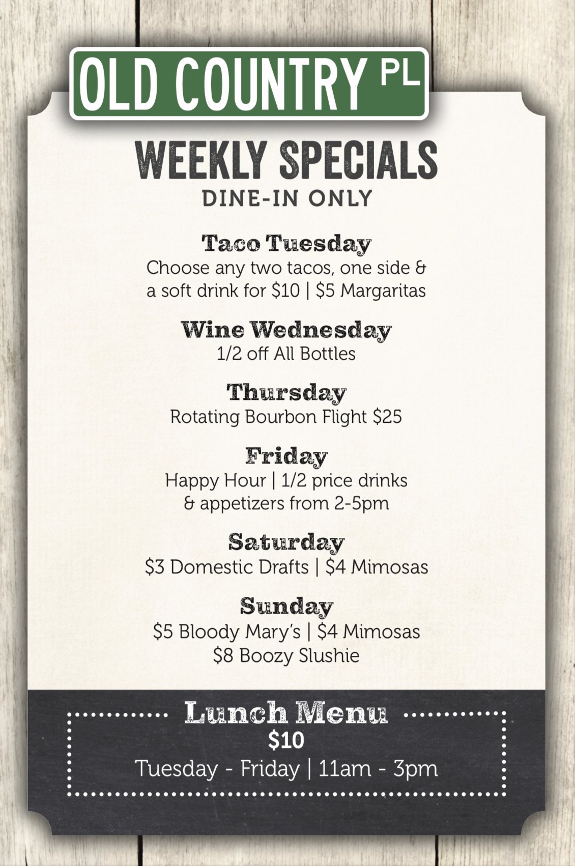 Daily Specials - Old Country Place