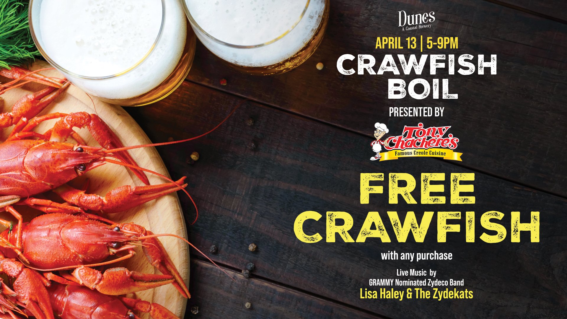 Crawfish Boil Presented by Tony Chachere's - Dunes Brewing - Brewery in ...