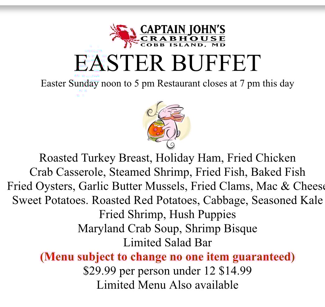 Easter Dinner Buffet - Captain John's Crab House - Seafood Restaurant ...