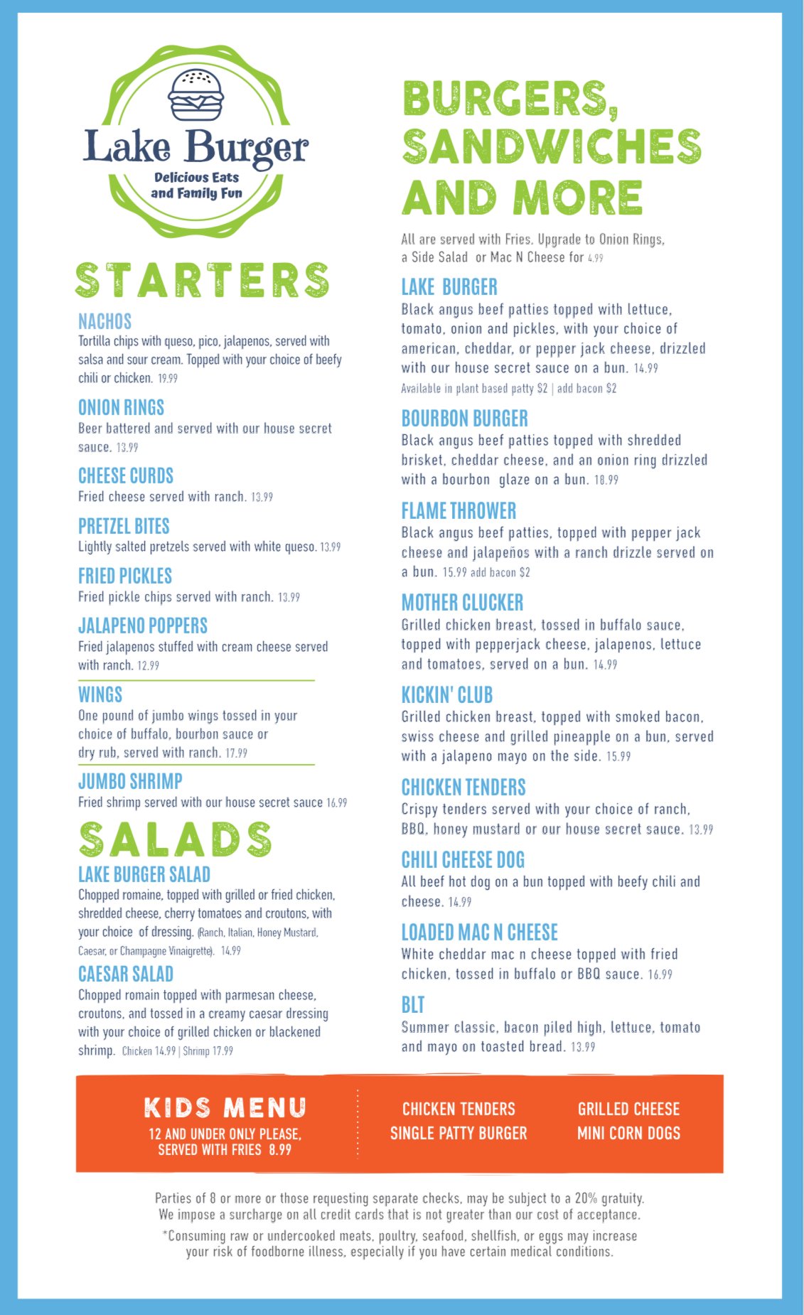 Menu - Lake Burger - Bar & Grill in Gravois Mills, MO