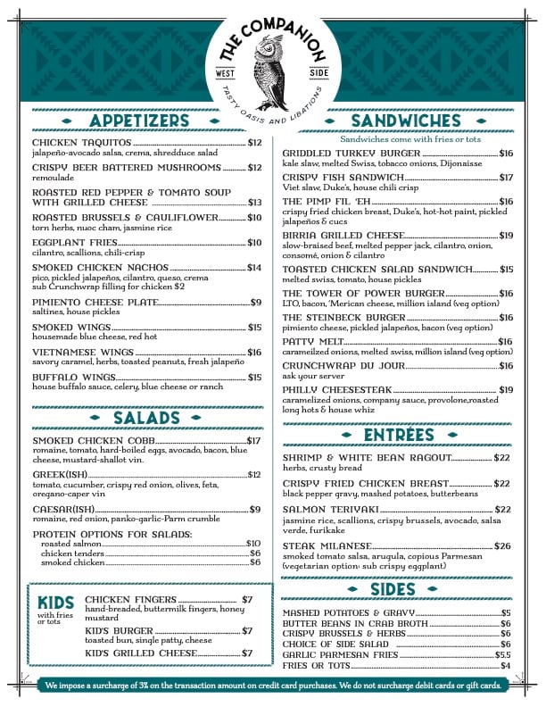 Menu - The Companion - American Restaurant in Atlanta, GA