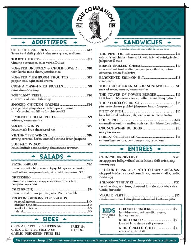 Menu - The Companion - American Restaurant in Atlanta, GA