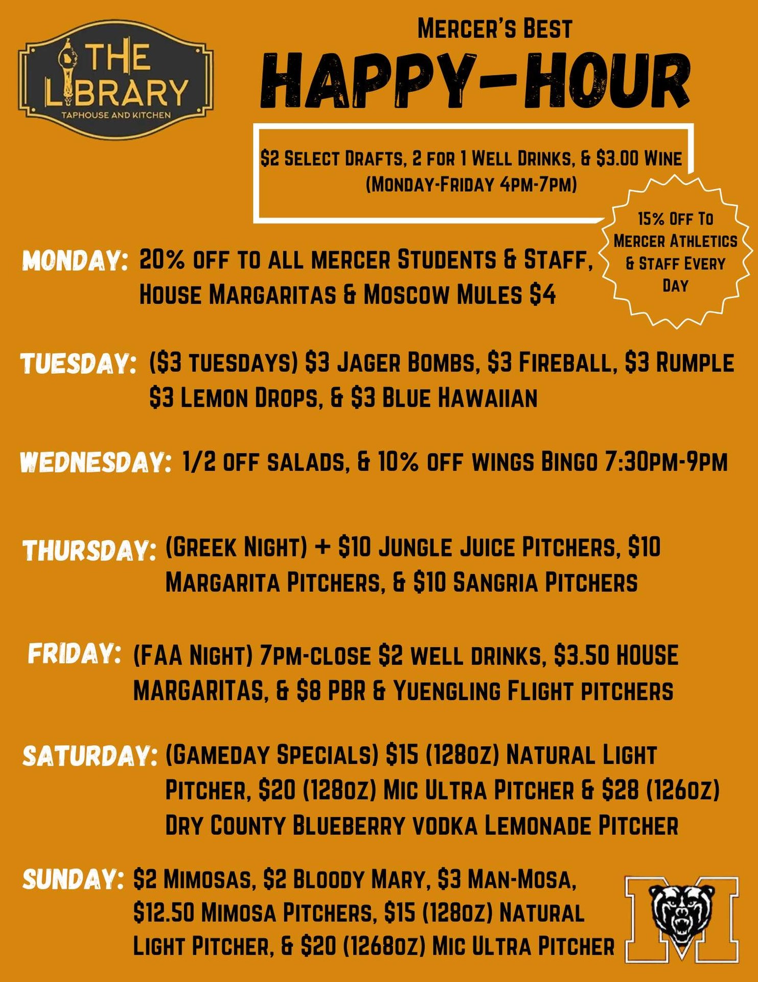 MERCERS BEST HAPPY HOUR - The Library Taphouse and Kitchen- Restaurant ...