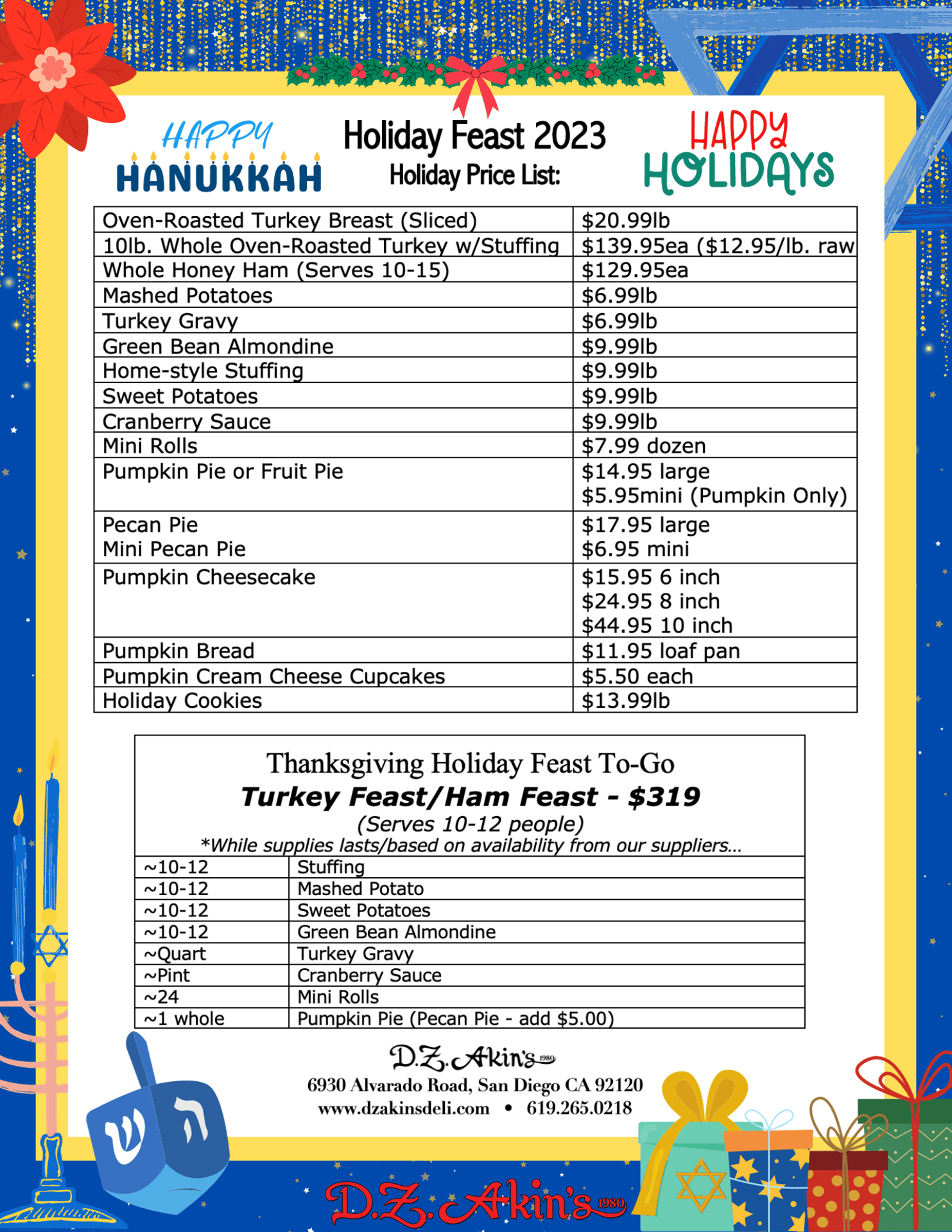 Holiday Price List - D.Z. Akin's Restaurant