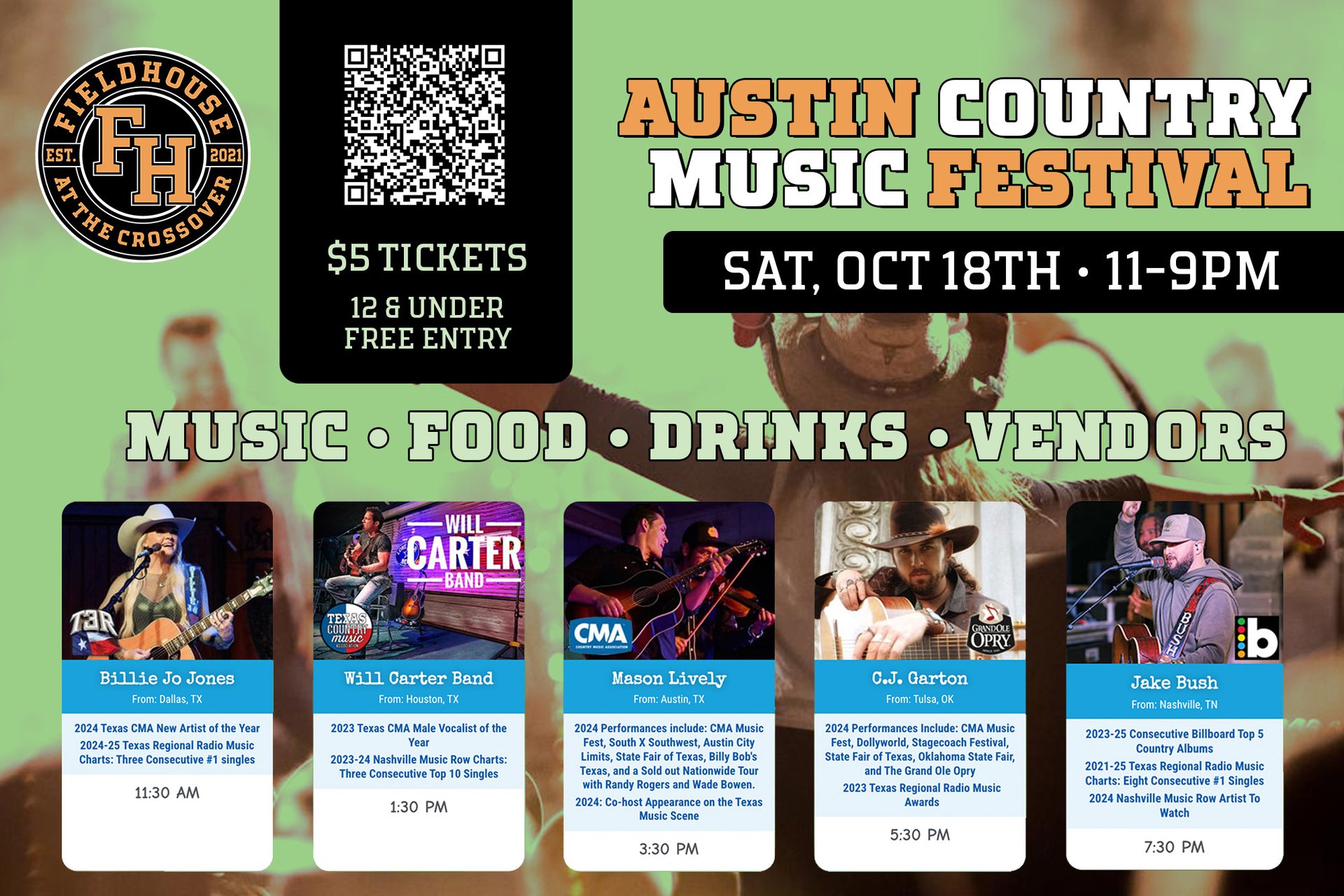 Austin Country Music Festival - The Fieldhouse at the Crossover - Cedar ...