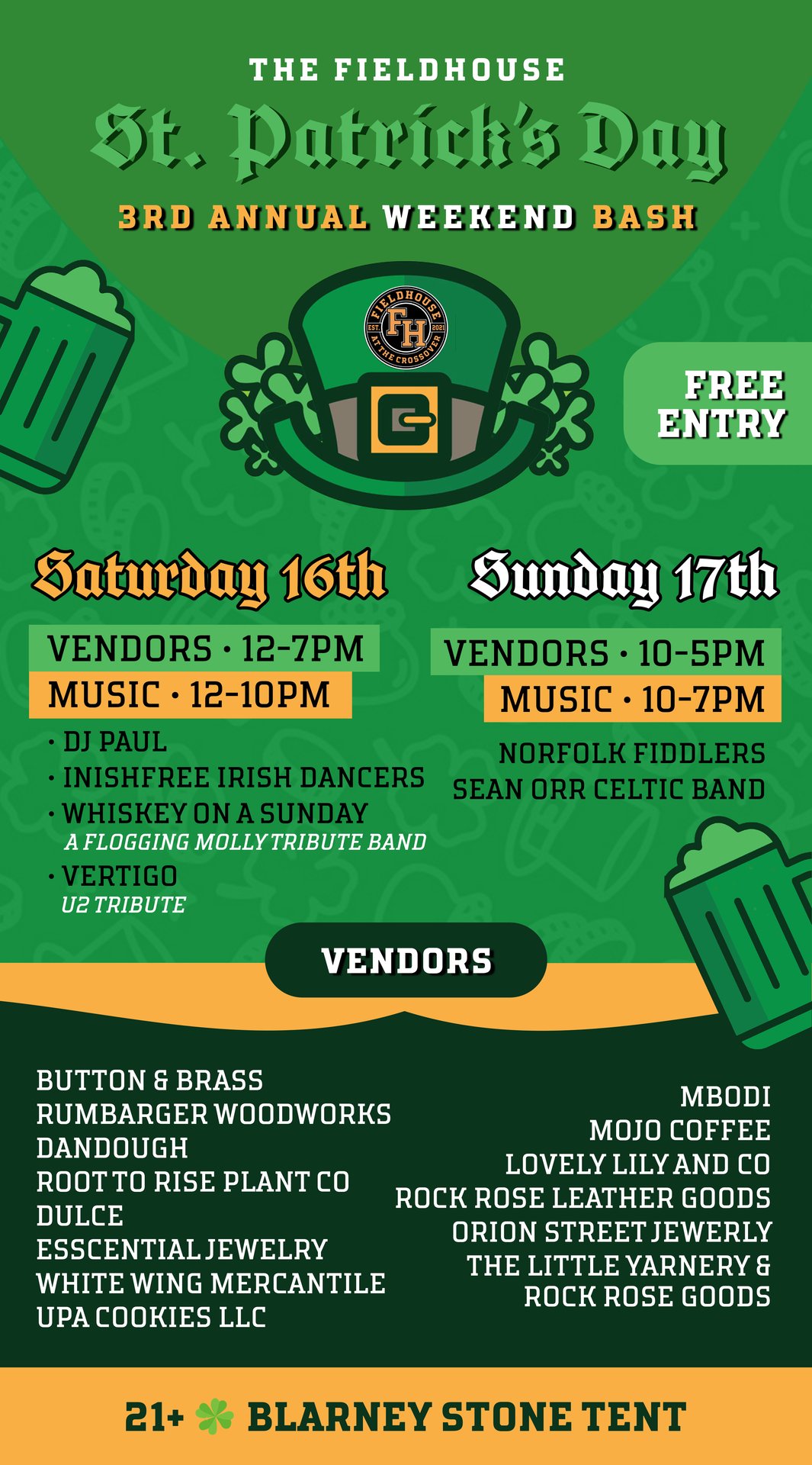 Saint Patrick's Day • 3rd Annual Bash at The Fieldhouse - The Fieldhouse at the Crossover ...