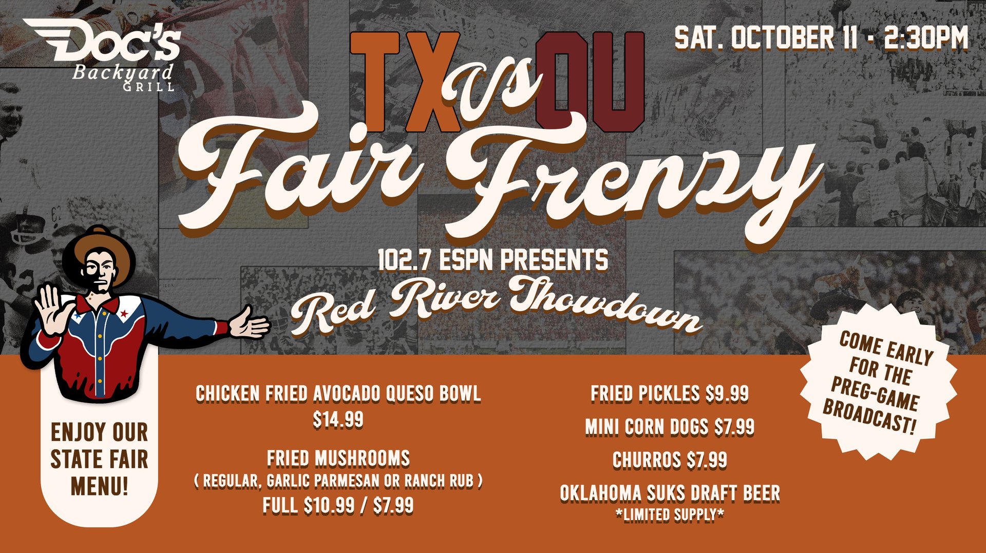 Texas vs OU • Red River Showdown Watch Party - Doc's Backyard Grill ...