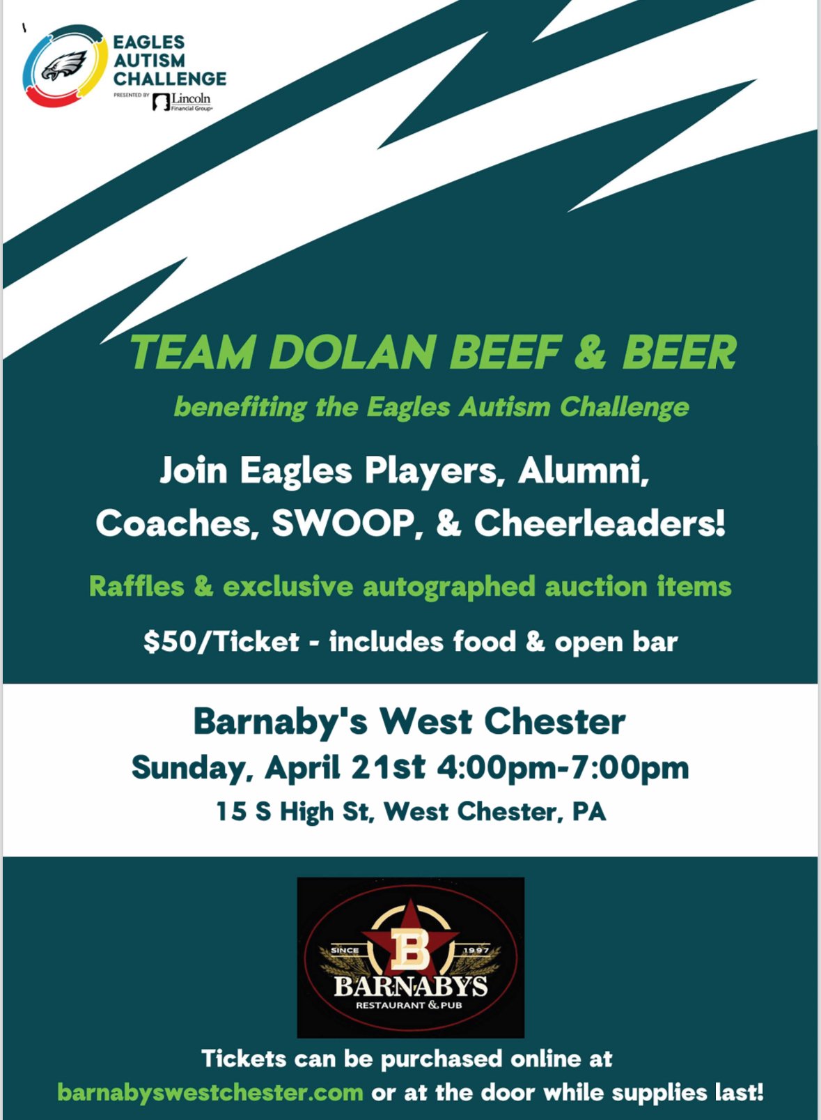 TEAM DOLAN EAGLES AUTISM FUNDRAISER - Barnaby's Restaurant & Pub