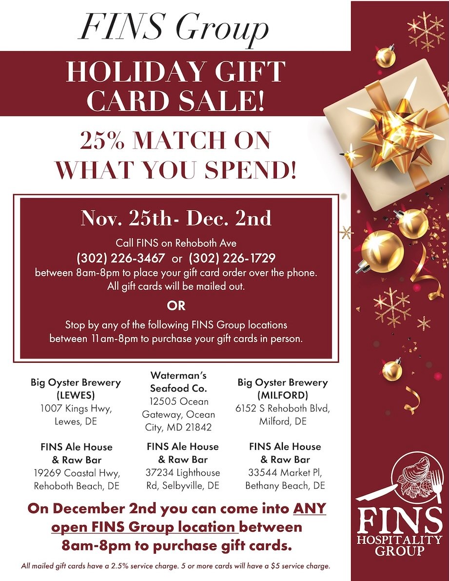 Holiday Gift Card Sale 2024 - FINS Fish House & Raw Bar