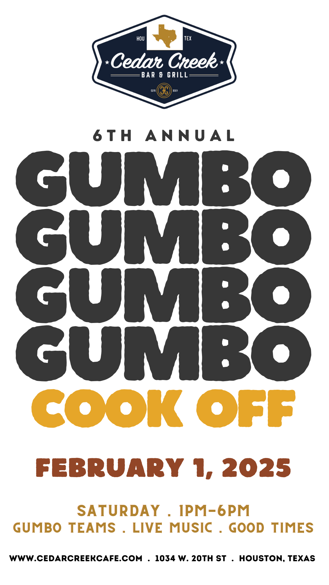 GUMBO COOK OFF 2025 - Cedar Creek Bar & Grill - Bar & Grill in Houston, TX