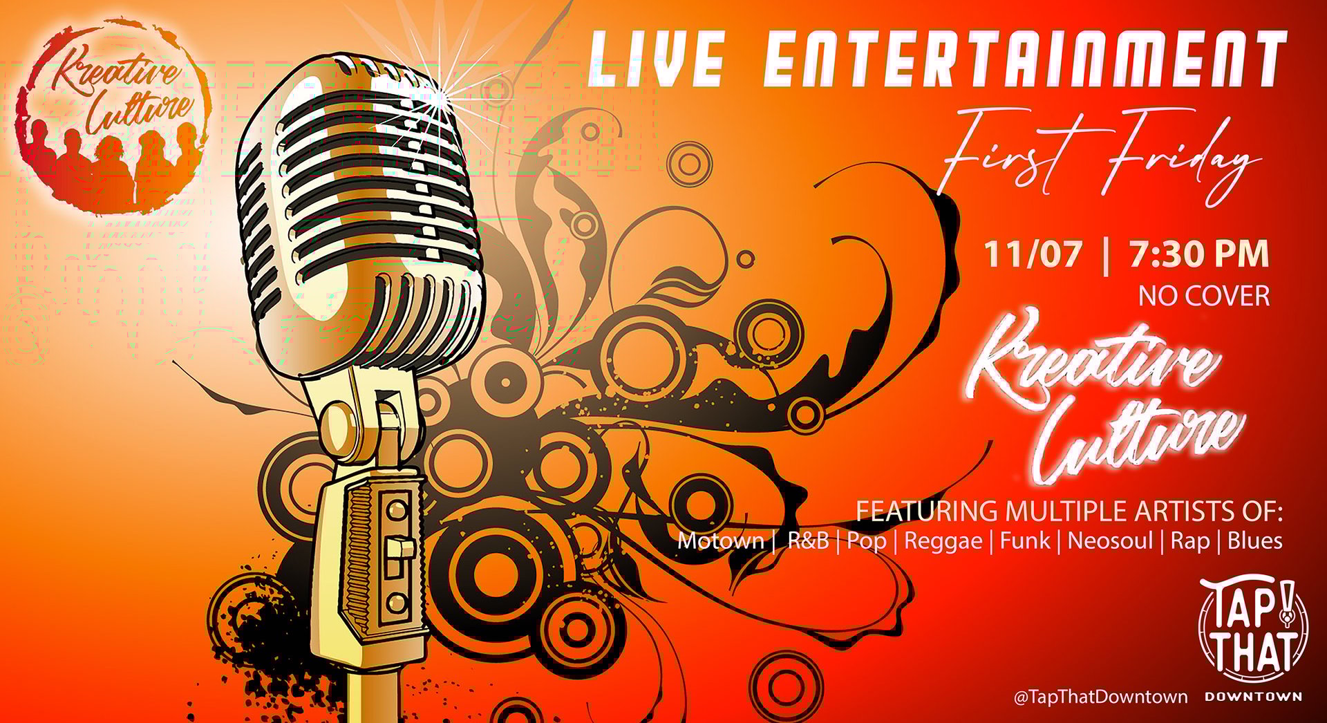 First Friday Live Music with Kreative Culture - Tap That Downtown - The ...