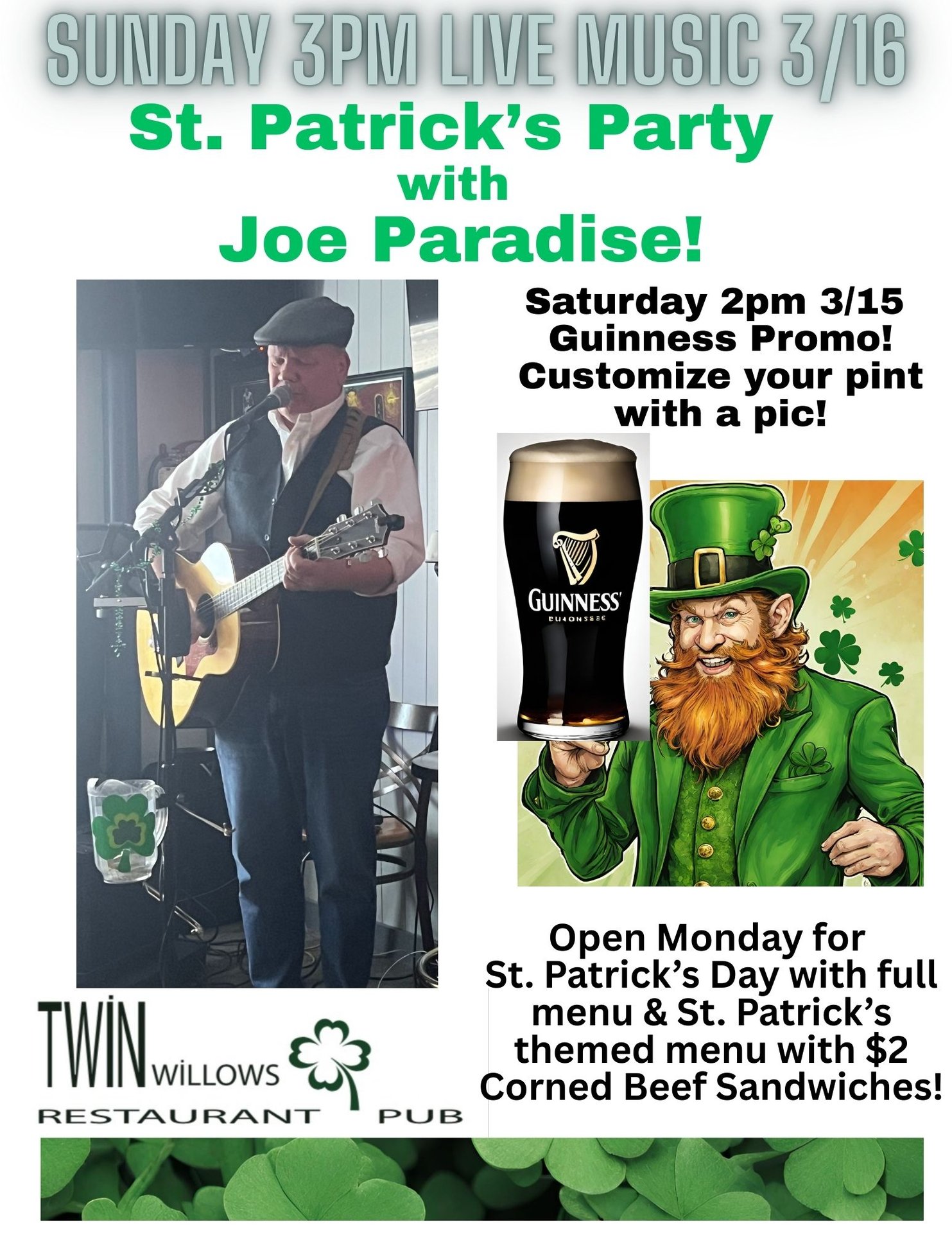 St. Patrick's Weekend Party with Joe Paradise - Twin Willows