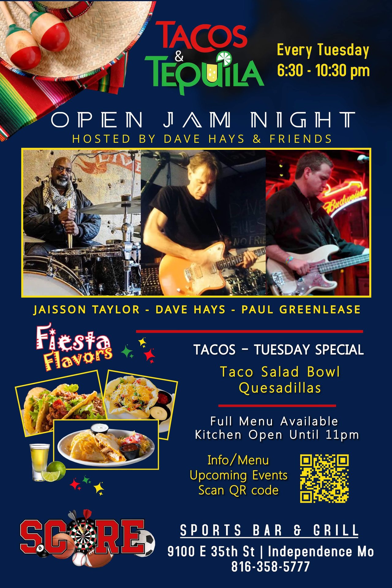 Tacos & Tequila: Open Jam Night - Score Sports Bar & Grill