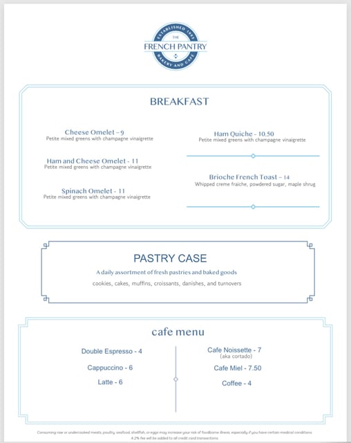 French Breakfast Cafe Menu