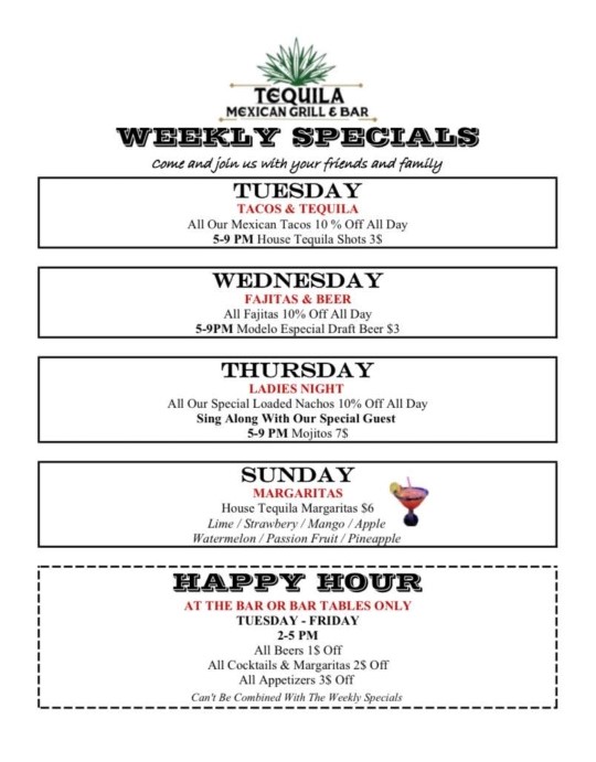Weekly Bar Specials