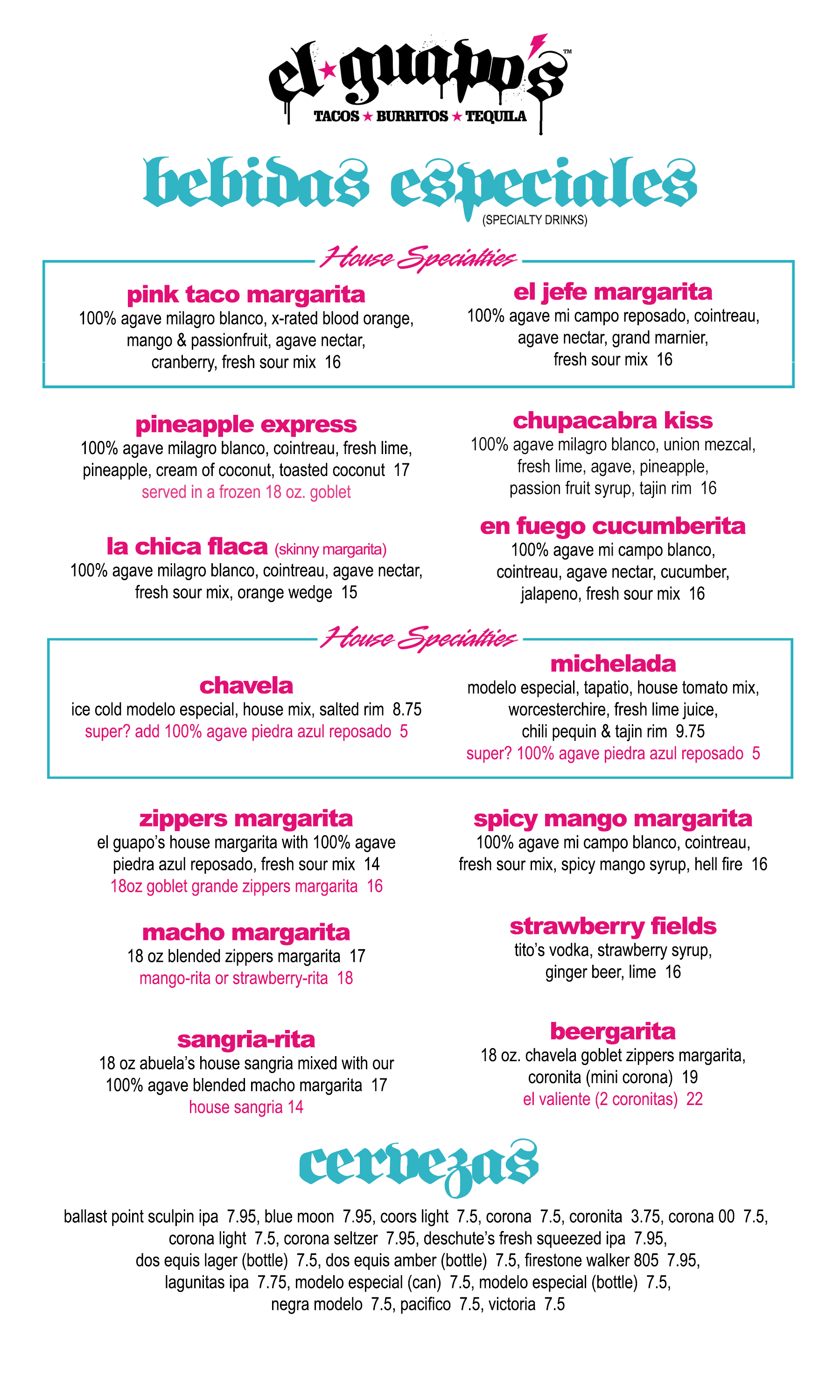 PDF Menus - El Guapo's - Mexican Restaurant in Campbell, CA