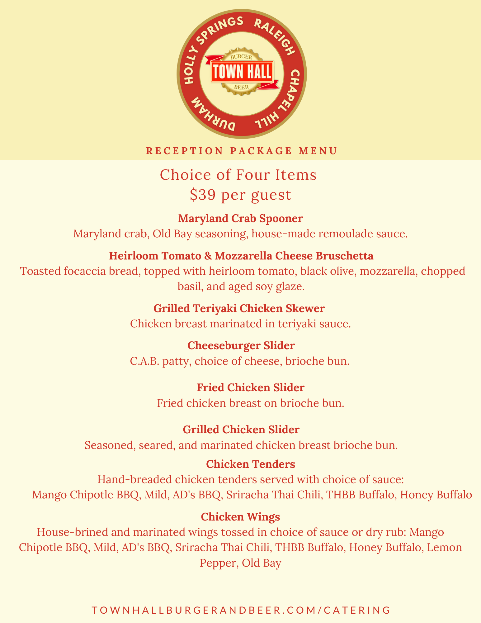 Our Catering Menus - Town Hall Burger & Beer - Burger Joint in NC