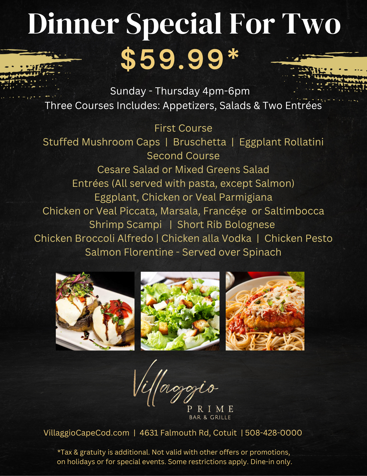 Menu - Villaggio Prime Bar & Grille - Italian Restaurant in MA
